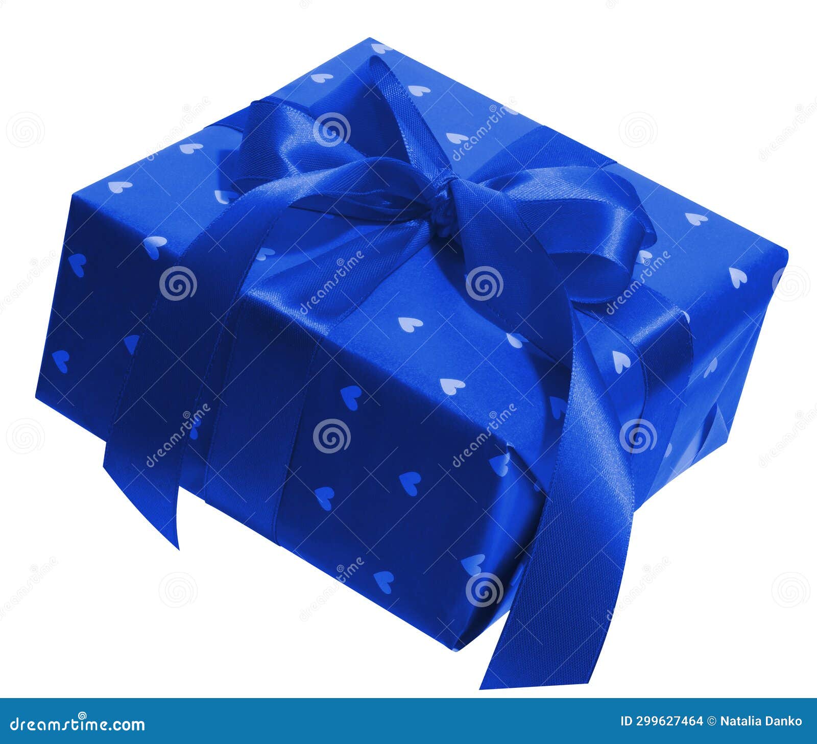 Box is Wrapped in Blue Gift Wrapping and Blue Ribbon on a White ...