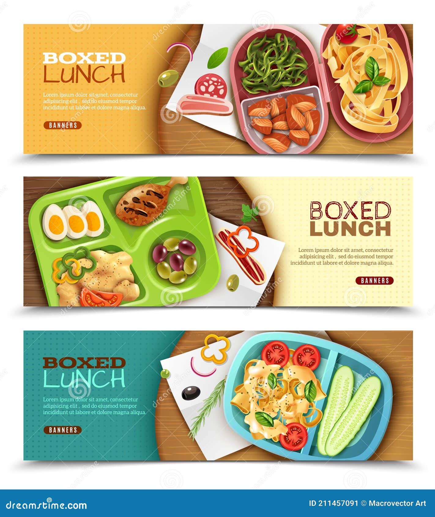 Boxed Lunch Horizontal Banners Stock Vector - Illustration of mushroom ...
