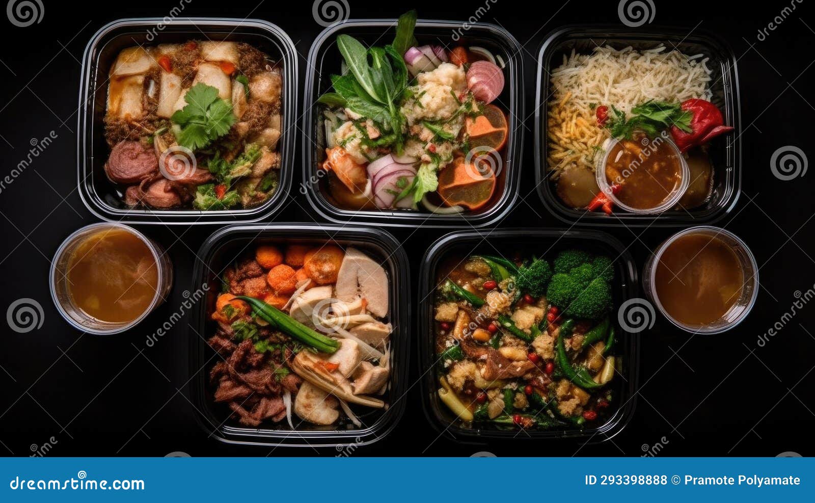 Boxed Lunch, Modern Thai Food Lunch Boxes in Plastic Packages Stock ...