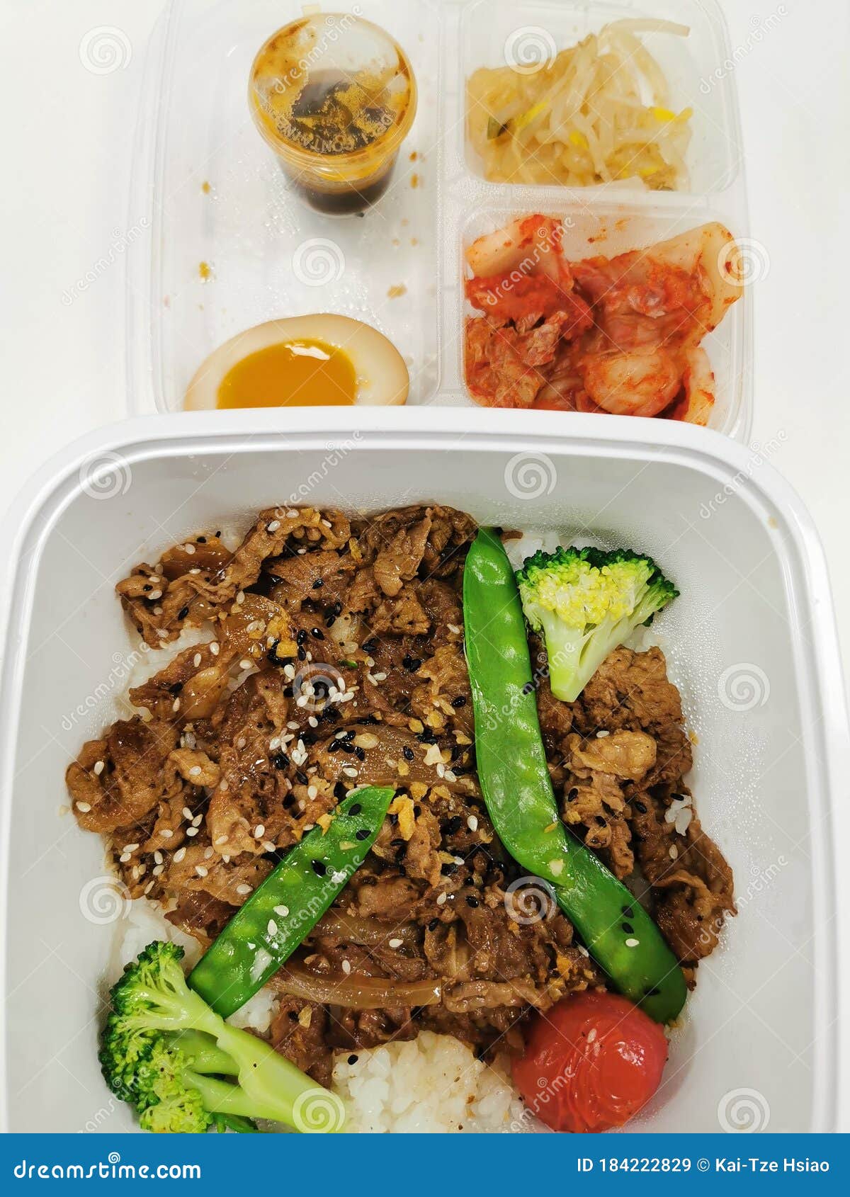 A boxed meal: beef rice stock image. Image of rice, beef - 184222829
