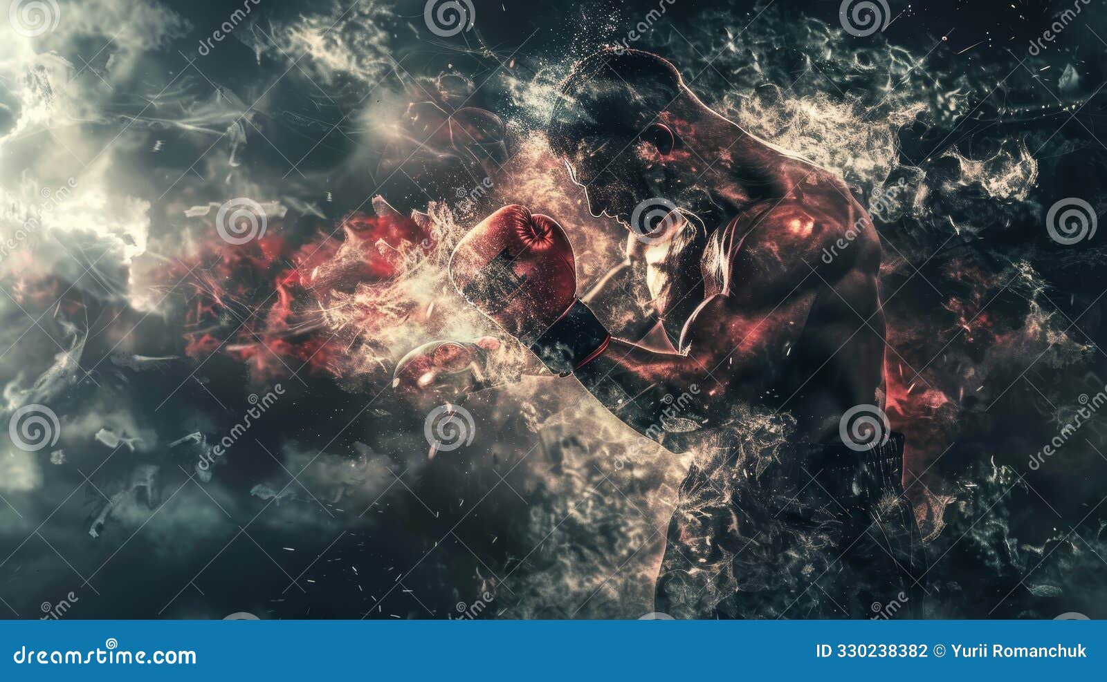 Boxer in Action Confronting Dark Forces in an Intense Battle Scene with ...