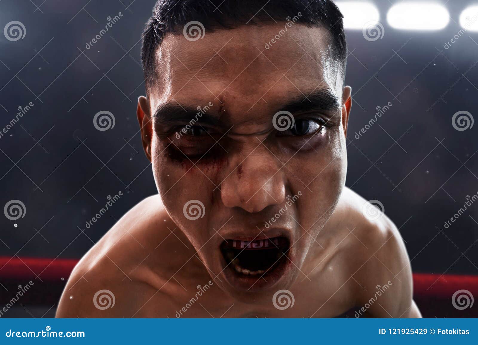 Boxer angry on the rings stock image. Image of concept - 121925429