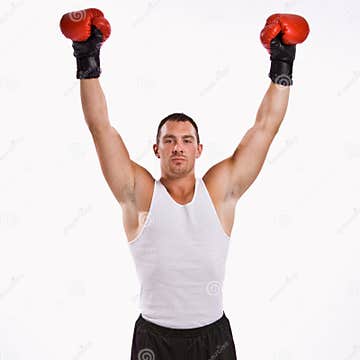 Boxer with arms raised stock image. Image of challenge - 7730905