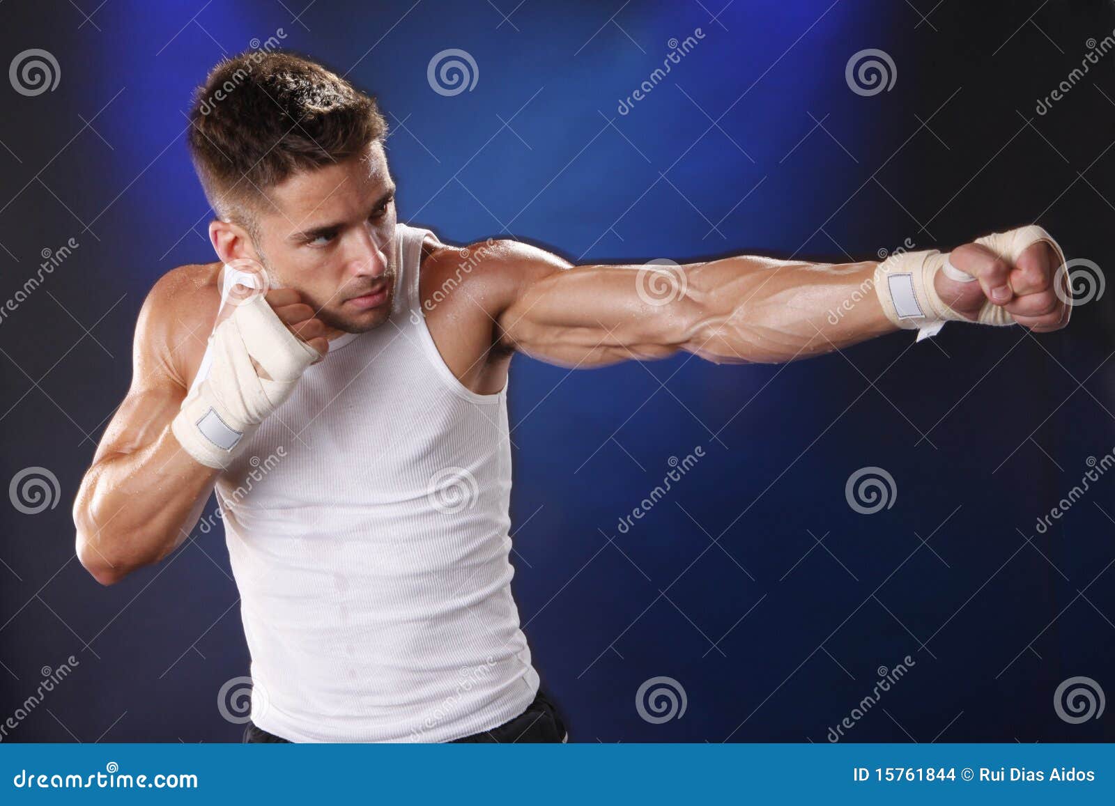 Boxer on blue stock photo. Image of male, caucasian, boxing - 15761844