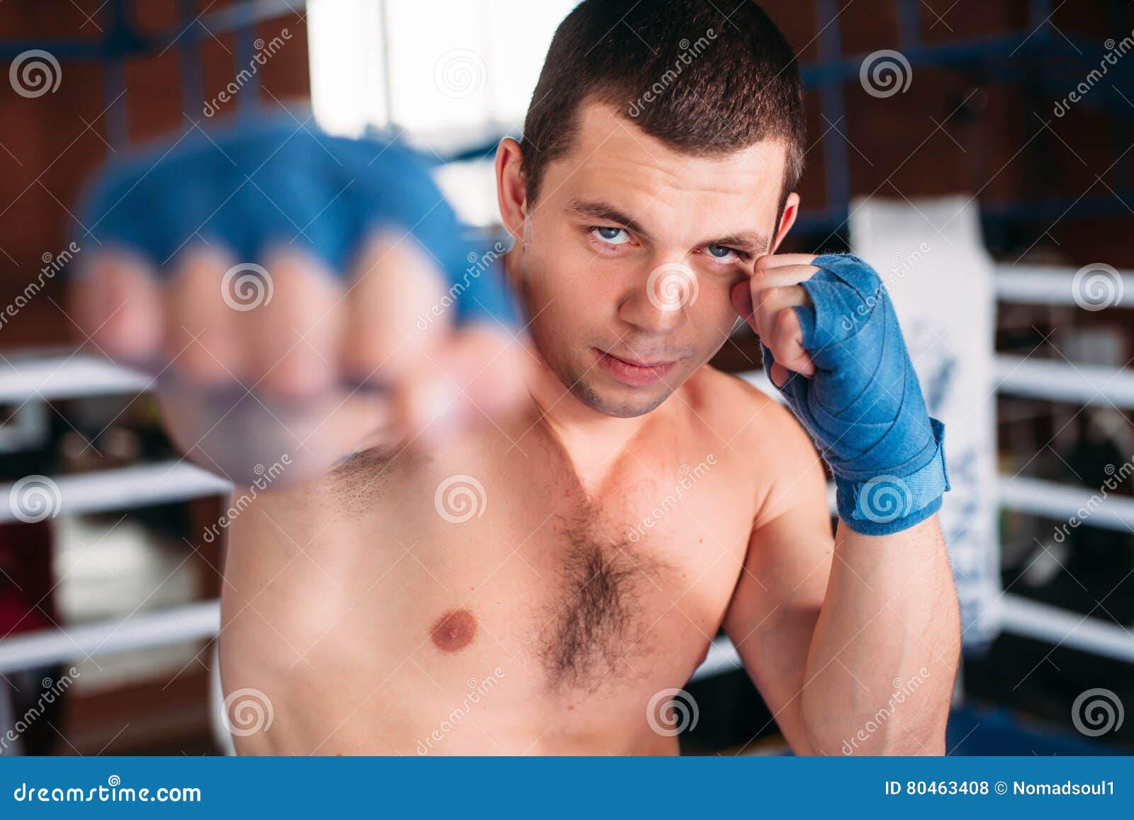 Boxer in Blue Wrist Wraps on the Training. Stock Photo - Image of adult ...