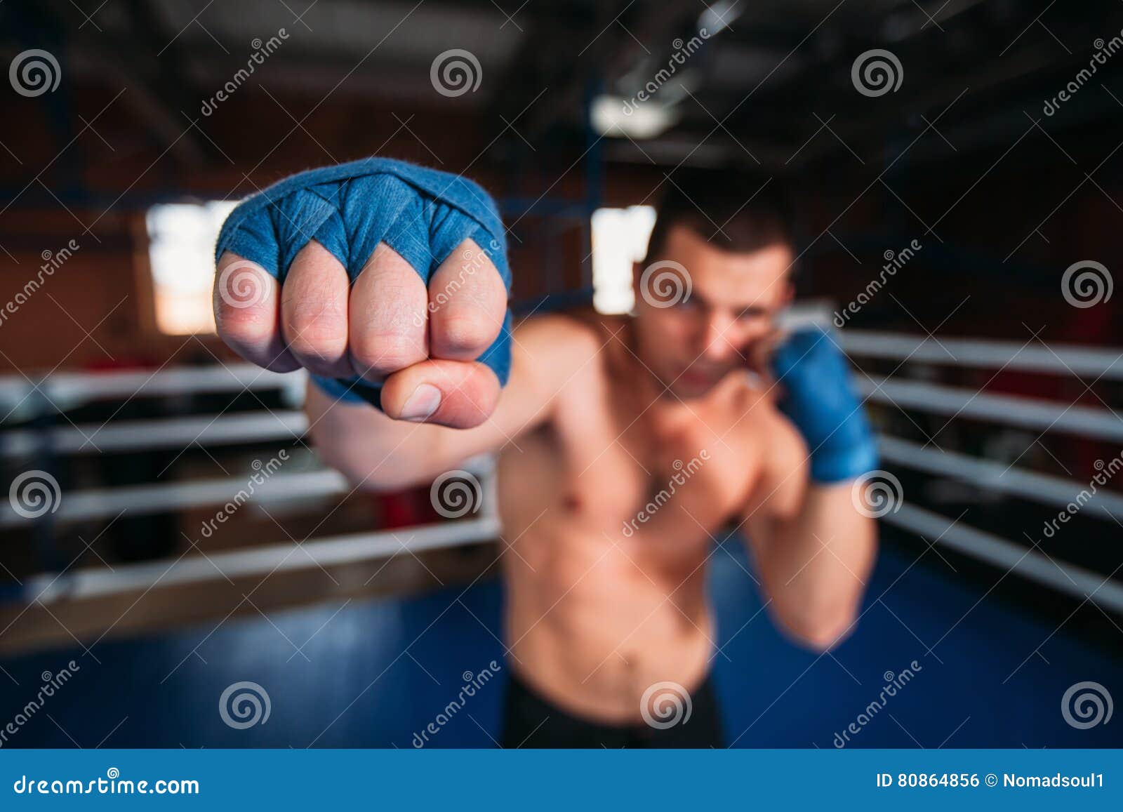 Boxer in Blue Wrist Wraps on the Training. Stock Photo - Image of ...