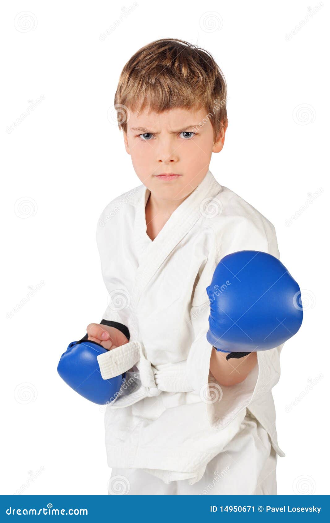 Boxer Boy in White and Blue Boxing Gloves Fighting Stock Image - Image ...