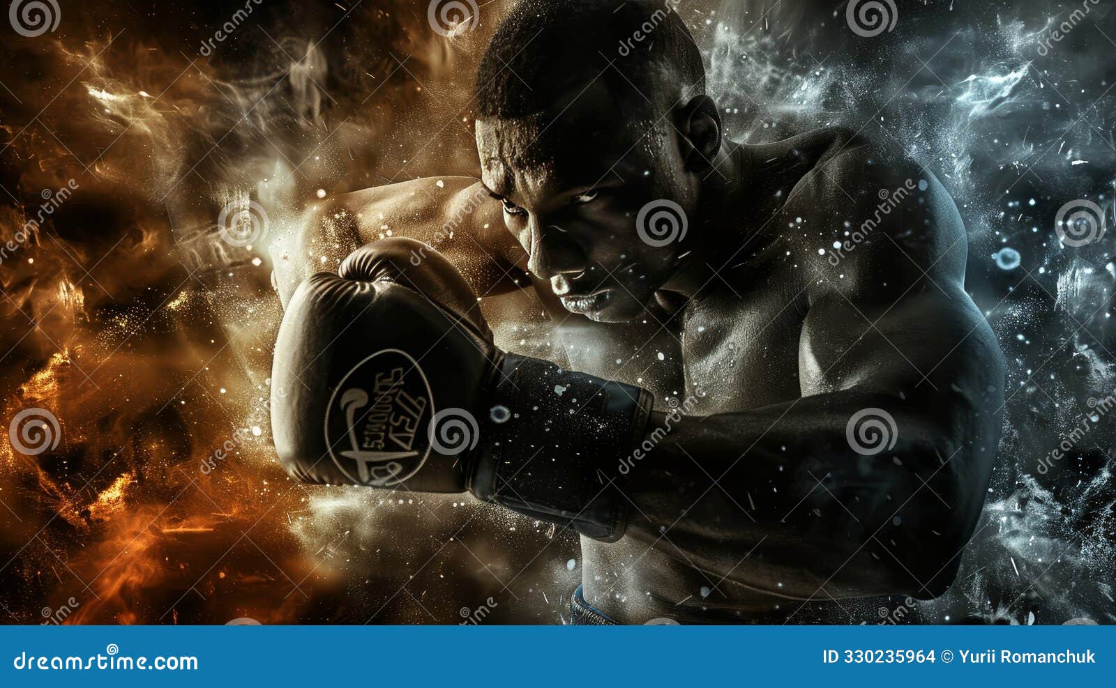 Boxer Displaying Determination and Resolve while Confronting Dark ...