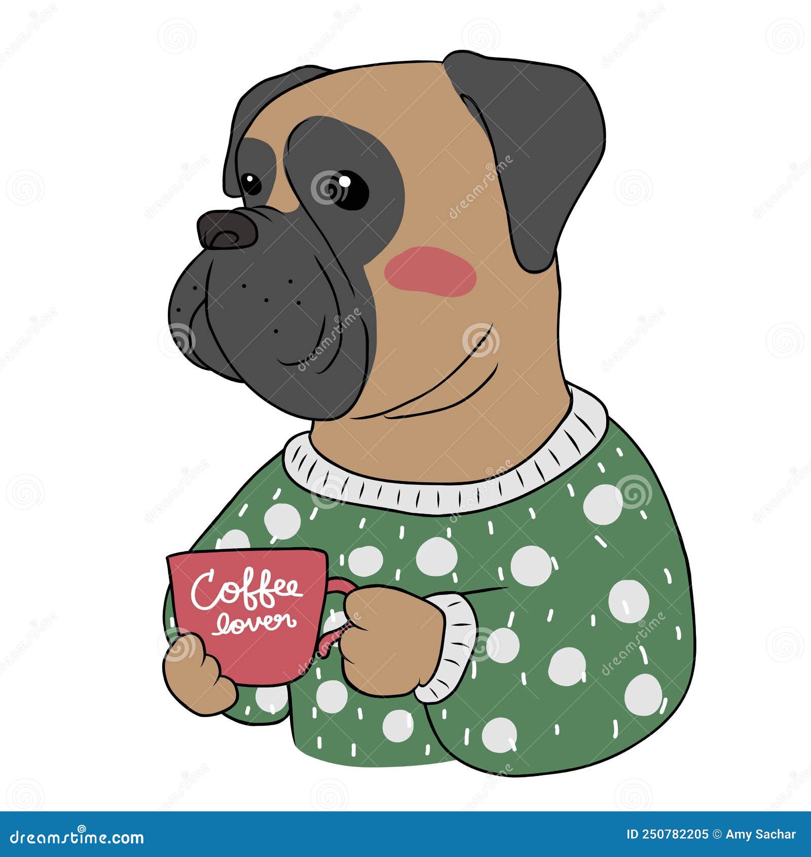 Boxer Dog Drinking Coffee Cartoon Illustration Stock Vector ...