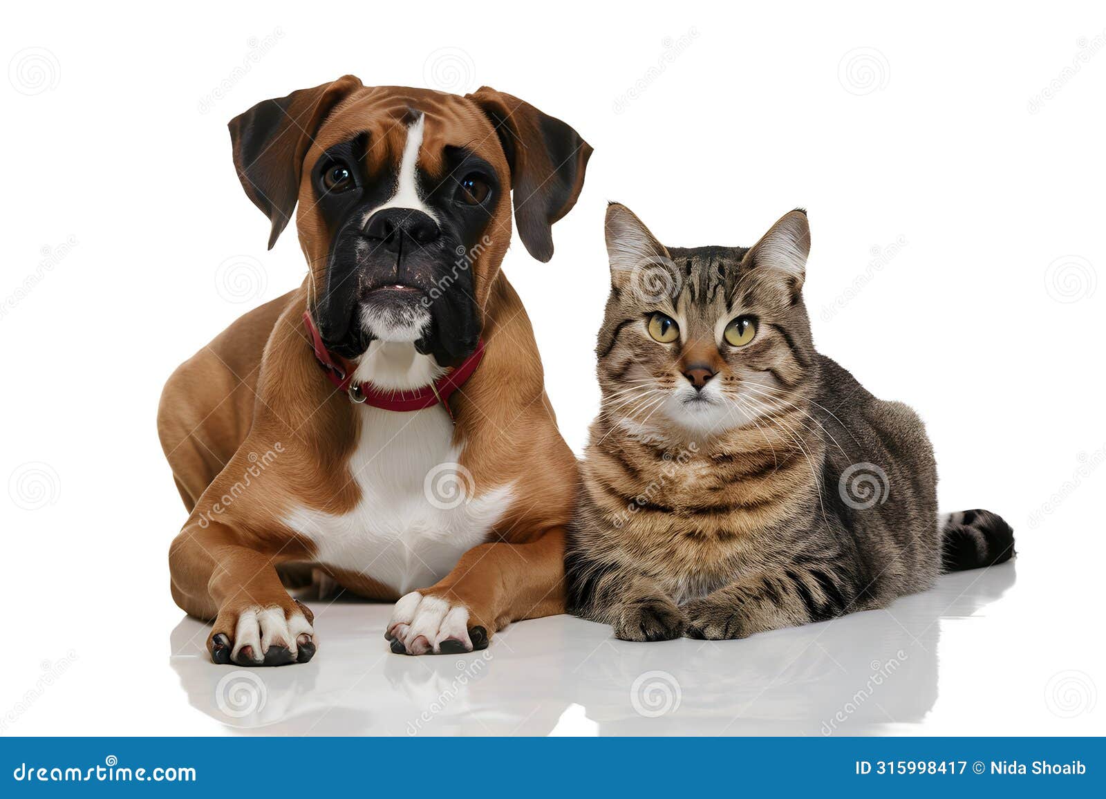 Boxer Dog and Tabby Cat Sit Together, Creating Striking Visual Contrast ...