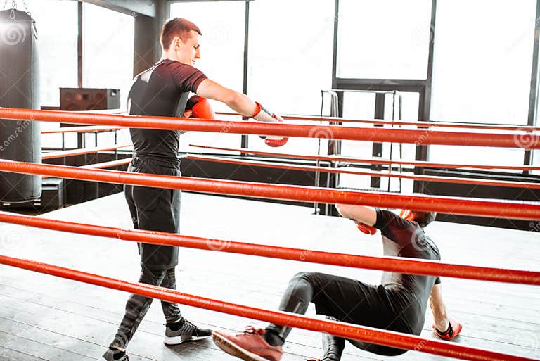 Boxer Falling on the Floor during a Boxing Battle Stock Image - Image ...