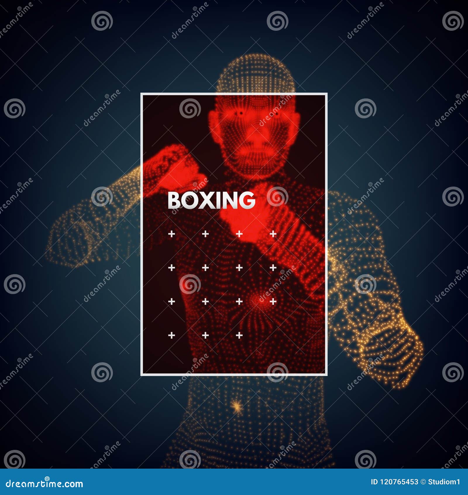 Boxer. Fighting Men. 3d Model Of Man. Vector Graphics Composed Of ...