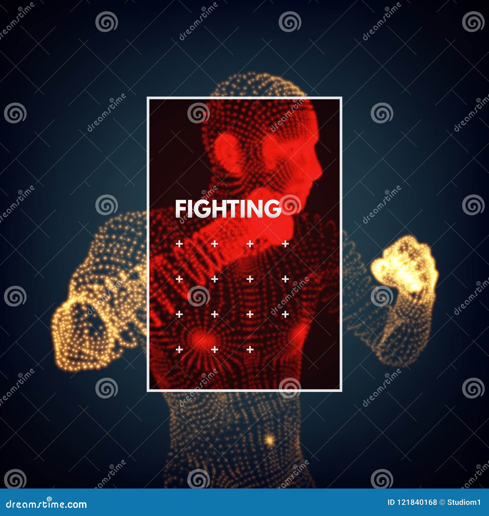 Boxer. Fighting Men. 3d Model Of Man. Vector Graphics Composed Of ...