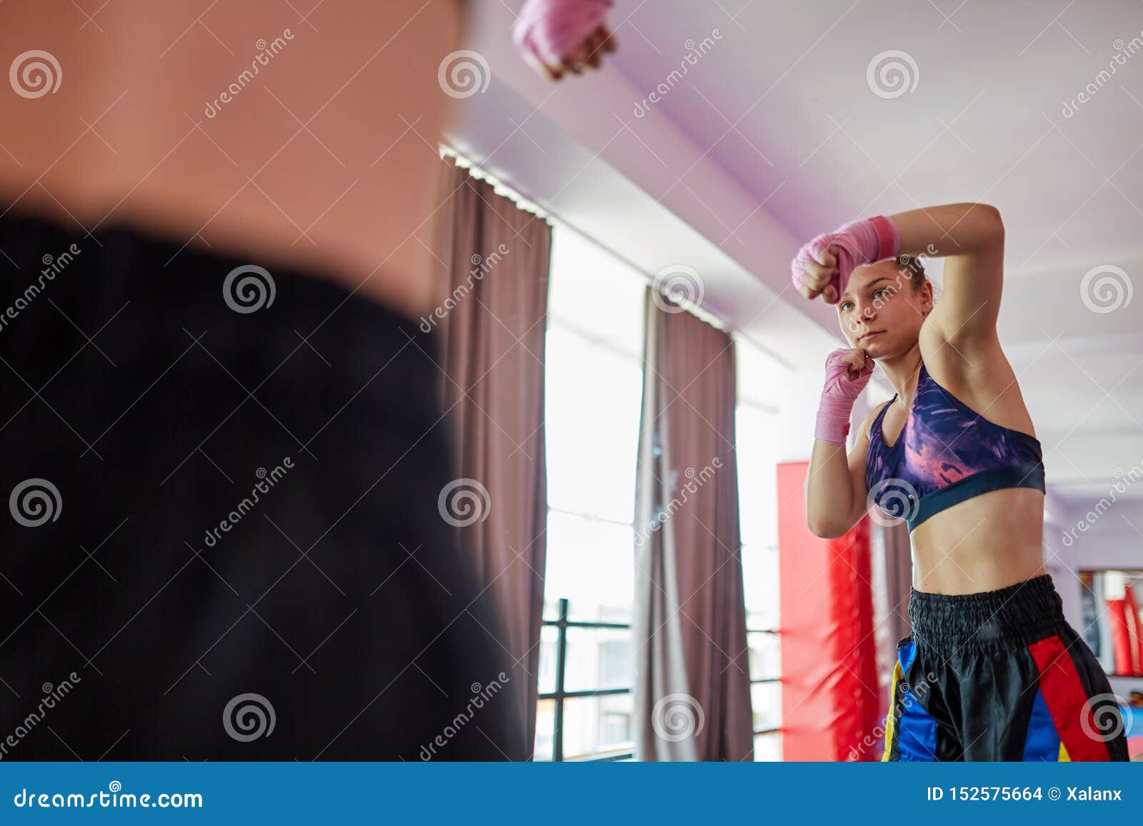Boxer girl shadow boxing stock photo. Image of girl - 152575664