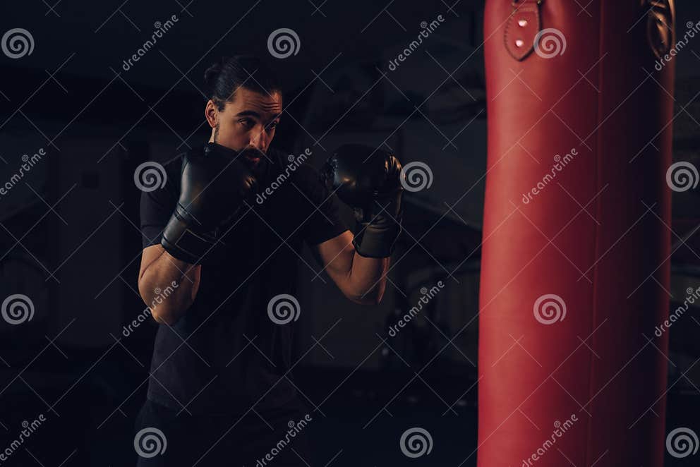 Boxer in Guard in Front of the Heavy Bag Stock Photo - Image of athlete ...