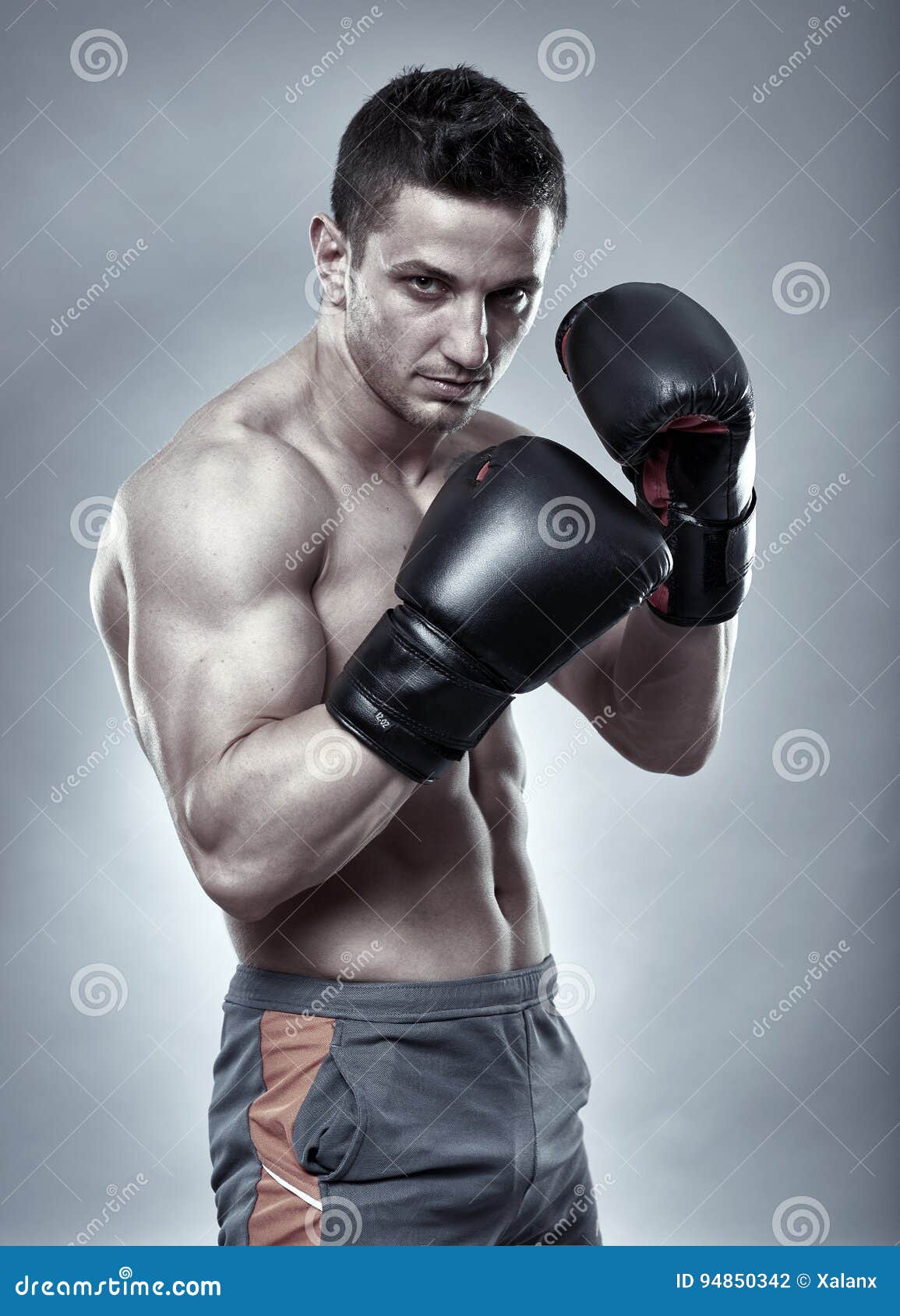 Boxer in Guard Stance on Gray Background Stock Photo - Image of people ...