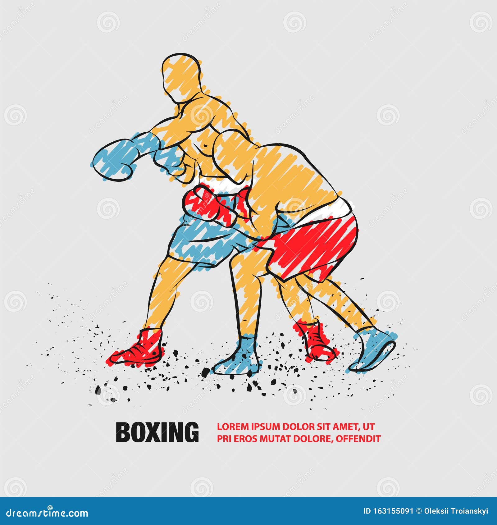 Boxer Has Hit and the Opponent Falls in Knockout. Vector Outline of ...