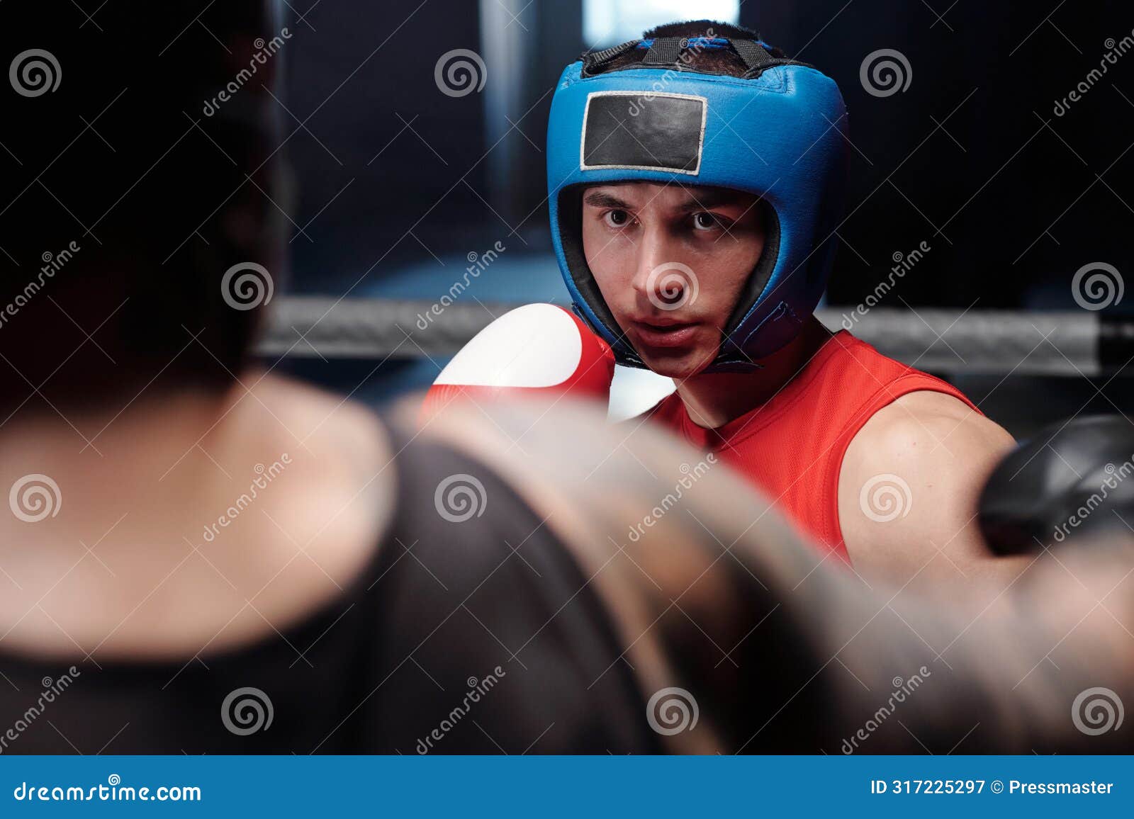 Boxer in Helmet Thinking Over Blow Stock Image - Image of strength ...