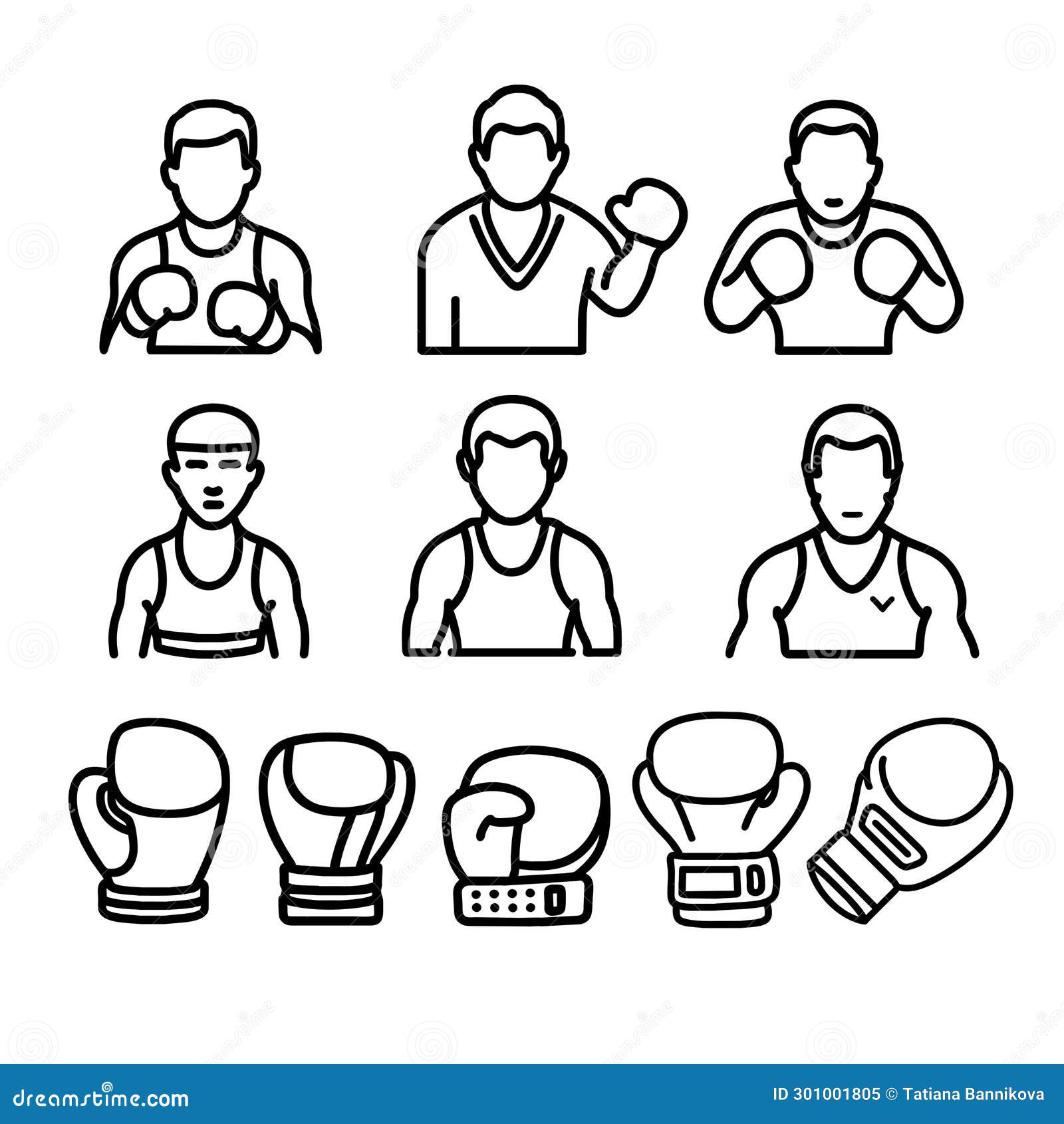 Boxer Icons Set Over White Background, Line Style, Vector Illustration ...