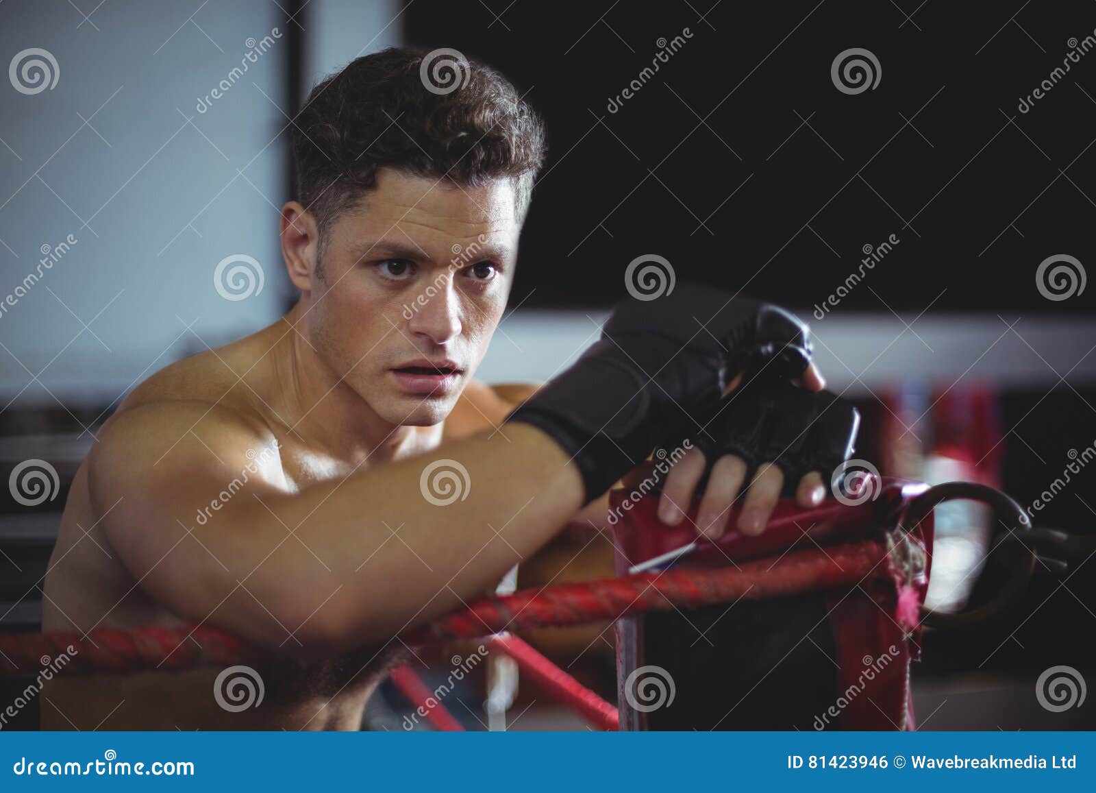 Boxer Leaning on Boxing Ring Stock Photo - Image of focused, leisure ...