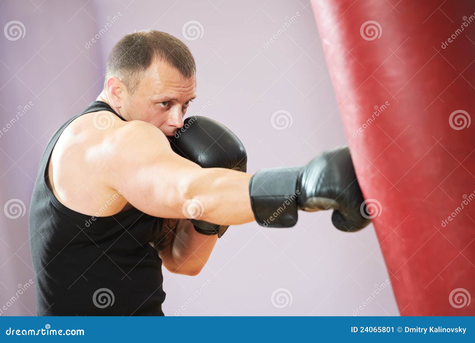Boxer Man at Boxing Training with Heavy Bag Stock Image - Image of male ...