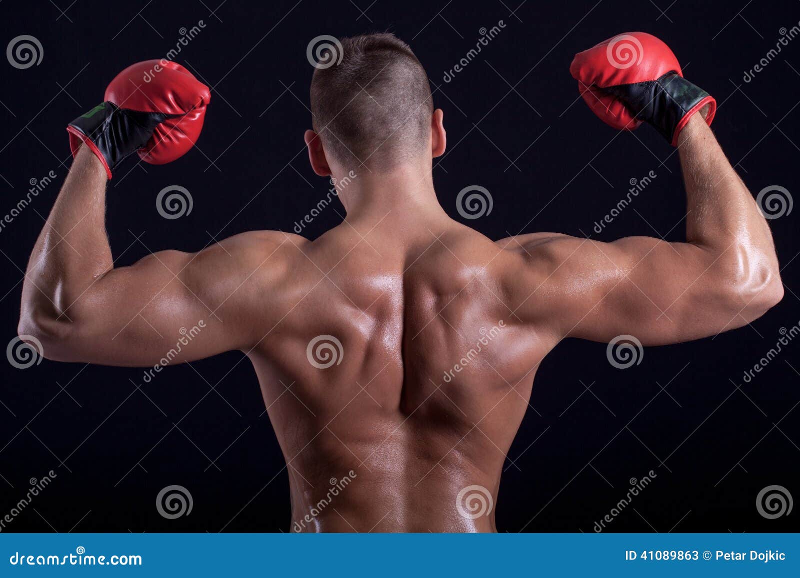Boxer Man Showing His Back with Red Gloves Stock Image - Image of macho ...