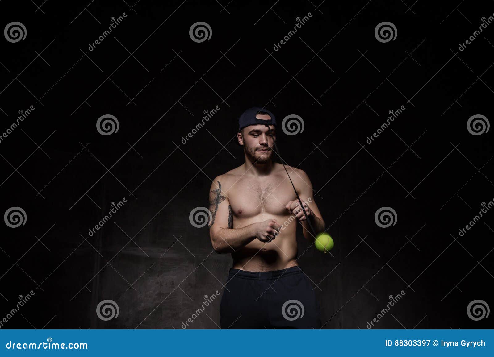 Boxer Man Training with Fight Ball Stock Image - Image of boxing, glove ...