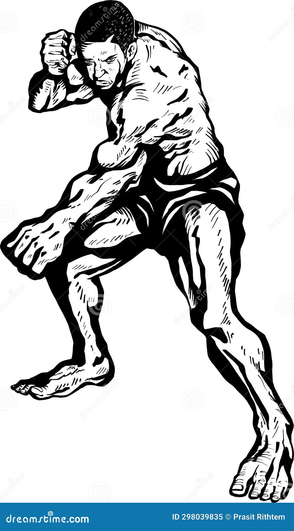 Boxer is Practicing His New Technique Pose Vector Black and White Stock ...