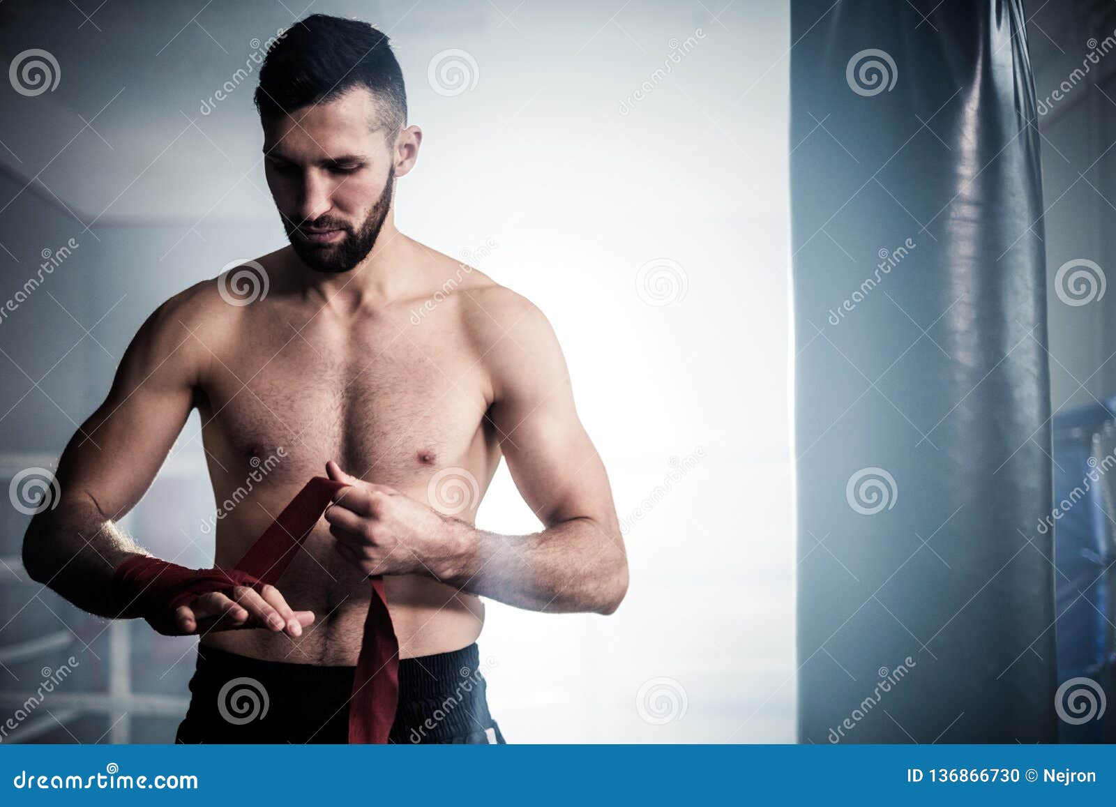 Boxer Preparing for a Hard Fight Stock Photo - Image of kick, muscle ...