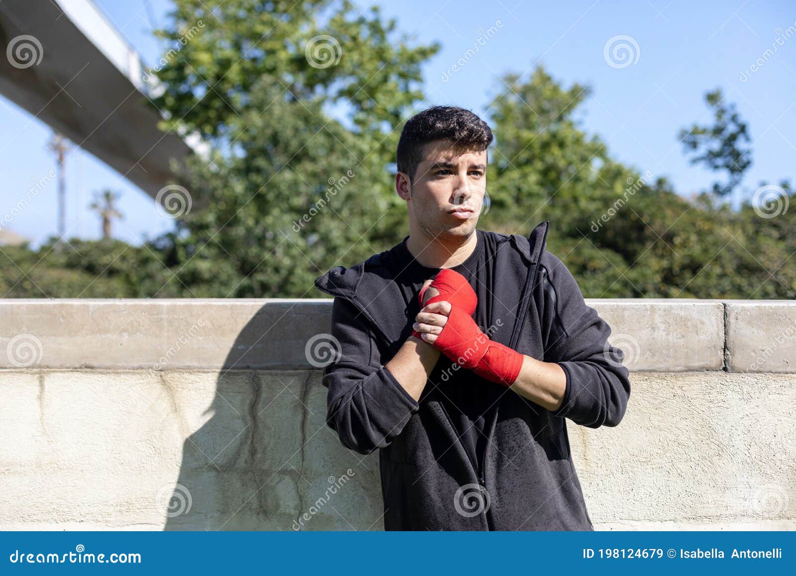 Boxer Preparing for Training with Forearm Bandage Outside Stock Image ...
