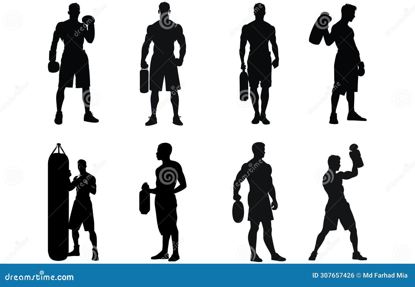 Boxer with Punching Bag Vector, Silhouettes of Boxing Stock ...