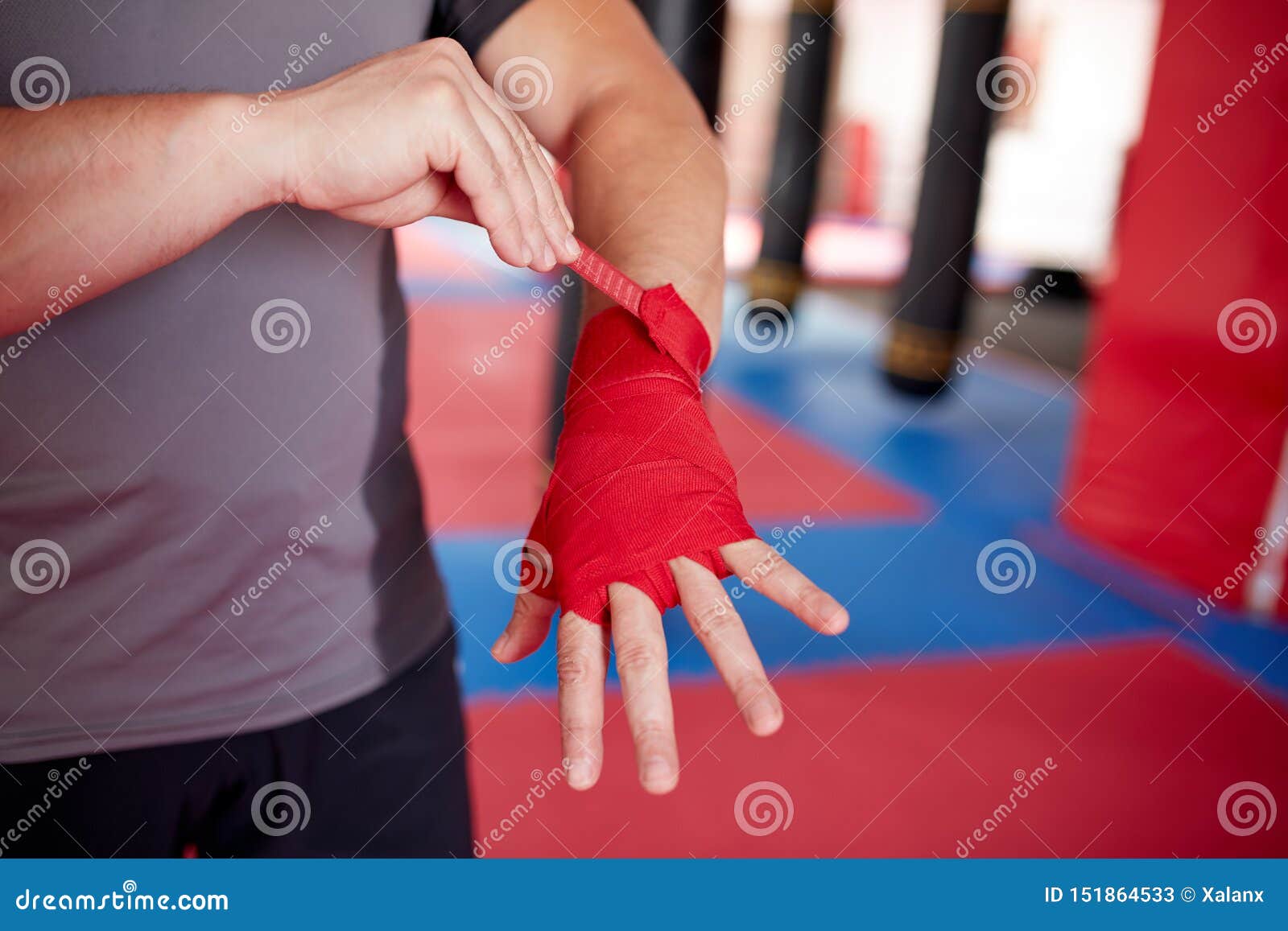 Boxer putting handwraps on stock image. Image of boxing - 151864533