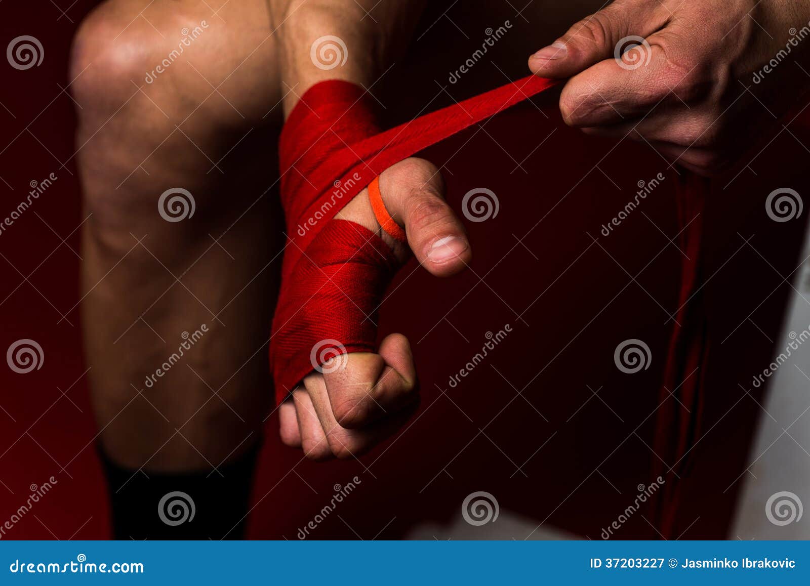 Boxer Putting on Straps Preparing for Combat Stock Image - Image of ...