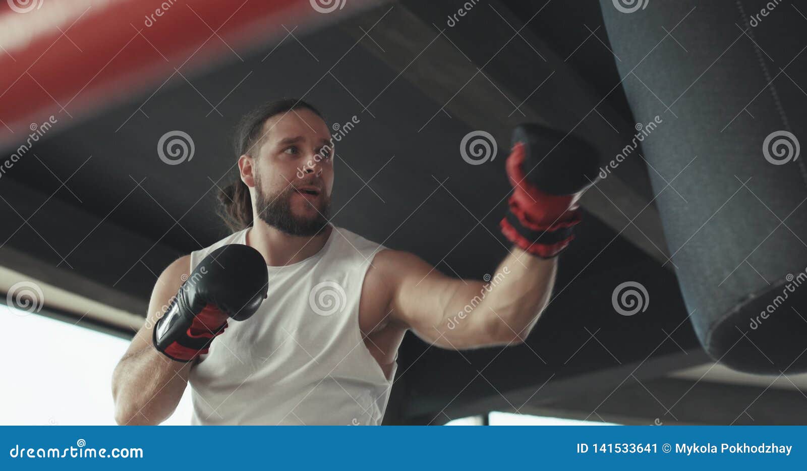 Boxer in the Ring, Practice the Technique of Strikes, Rack, Defense and ...
