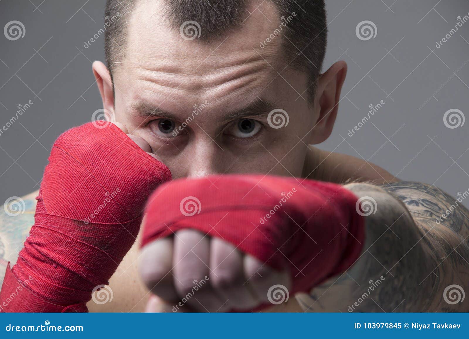 Boxer Showing Attacking Technique while Looking at Camera. Stock Image ...