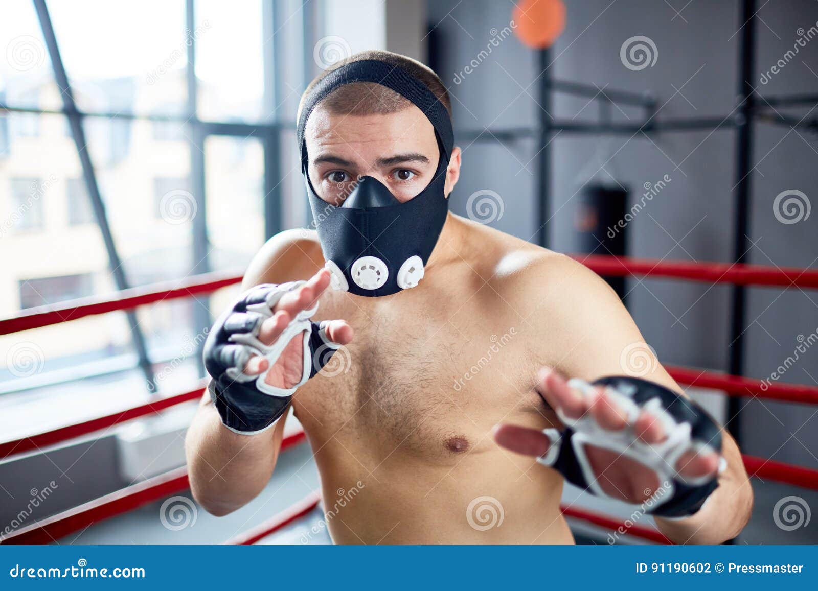 Boxer Training in Endurance Mask Stock Photo - Image of shirtless, ring ...