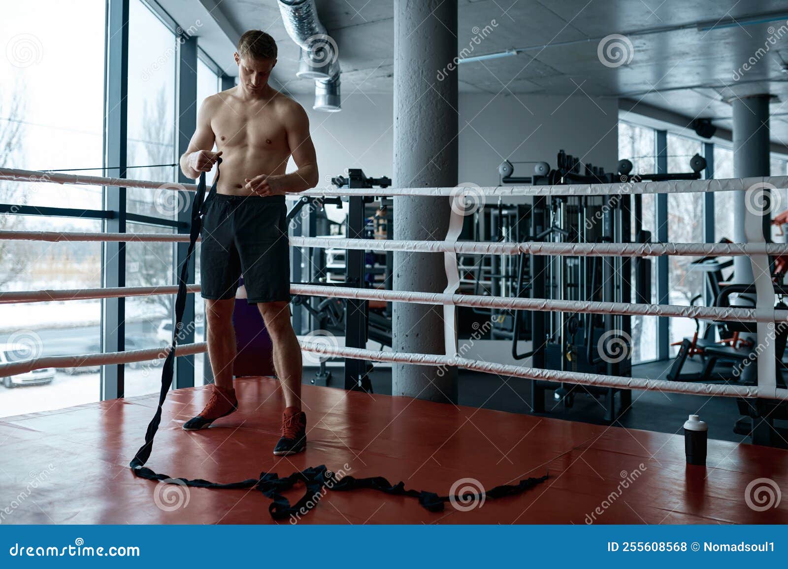 Boxer Twisting Bandages Getting Ready for the Workout Stock Photo ...