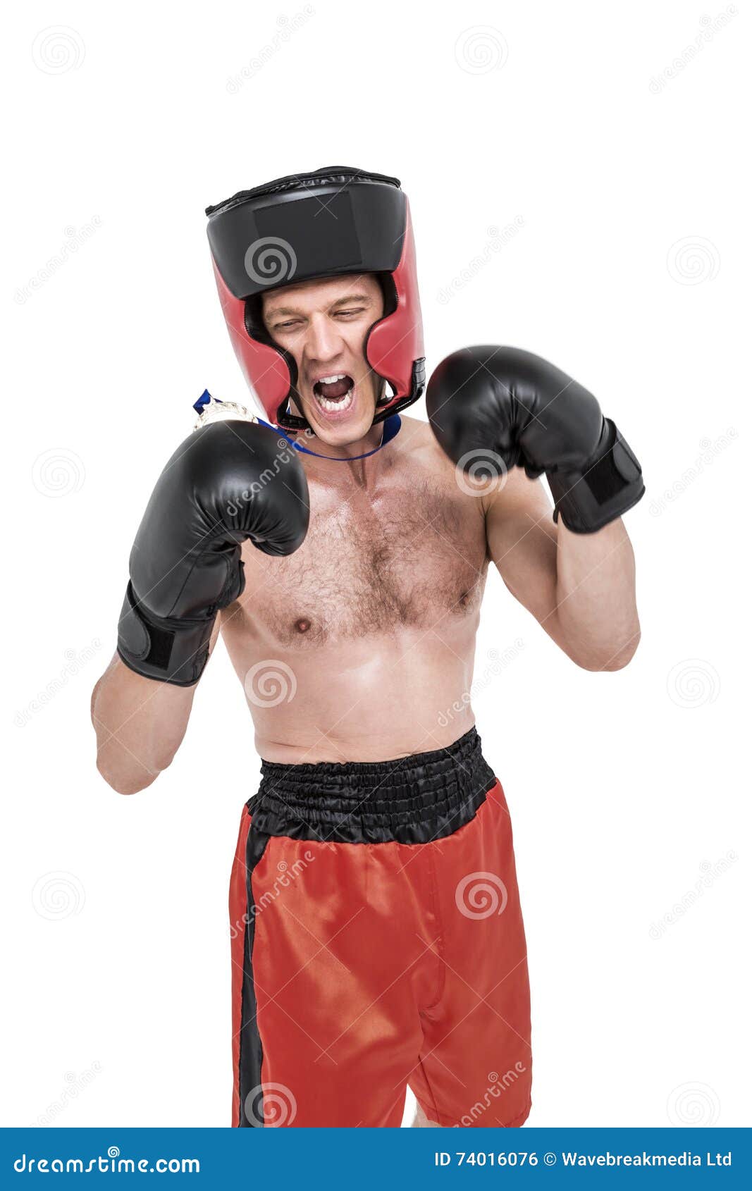 Boxer Wearing Medal Performing Boxing Stance Stock Photo - Image of ...