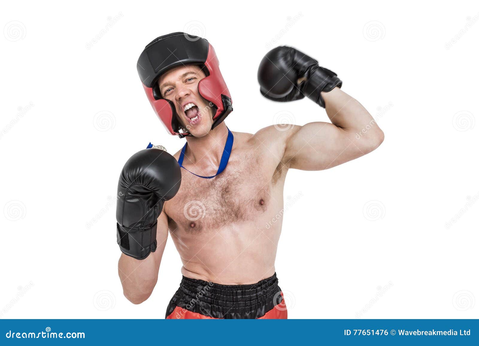 Boxer Wearing Medal Performing Boxing Stance Stock Photo - Image of ...