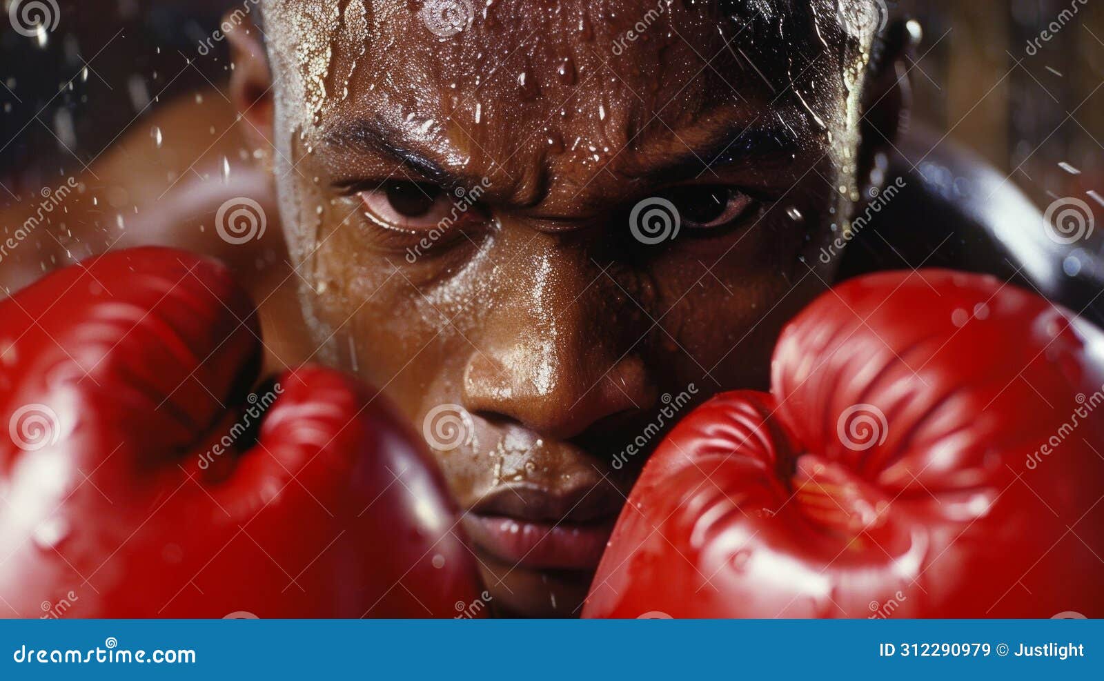 A Boxers Face is Contorted in a Mixture of Determination and Pain As he ...