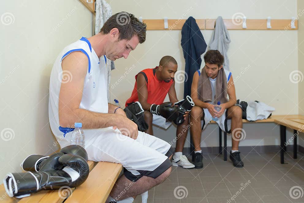 Boxers resting locker room stock photo. Image of training - 92071954