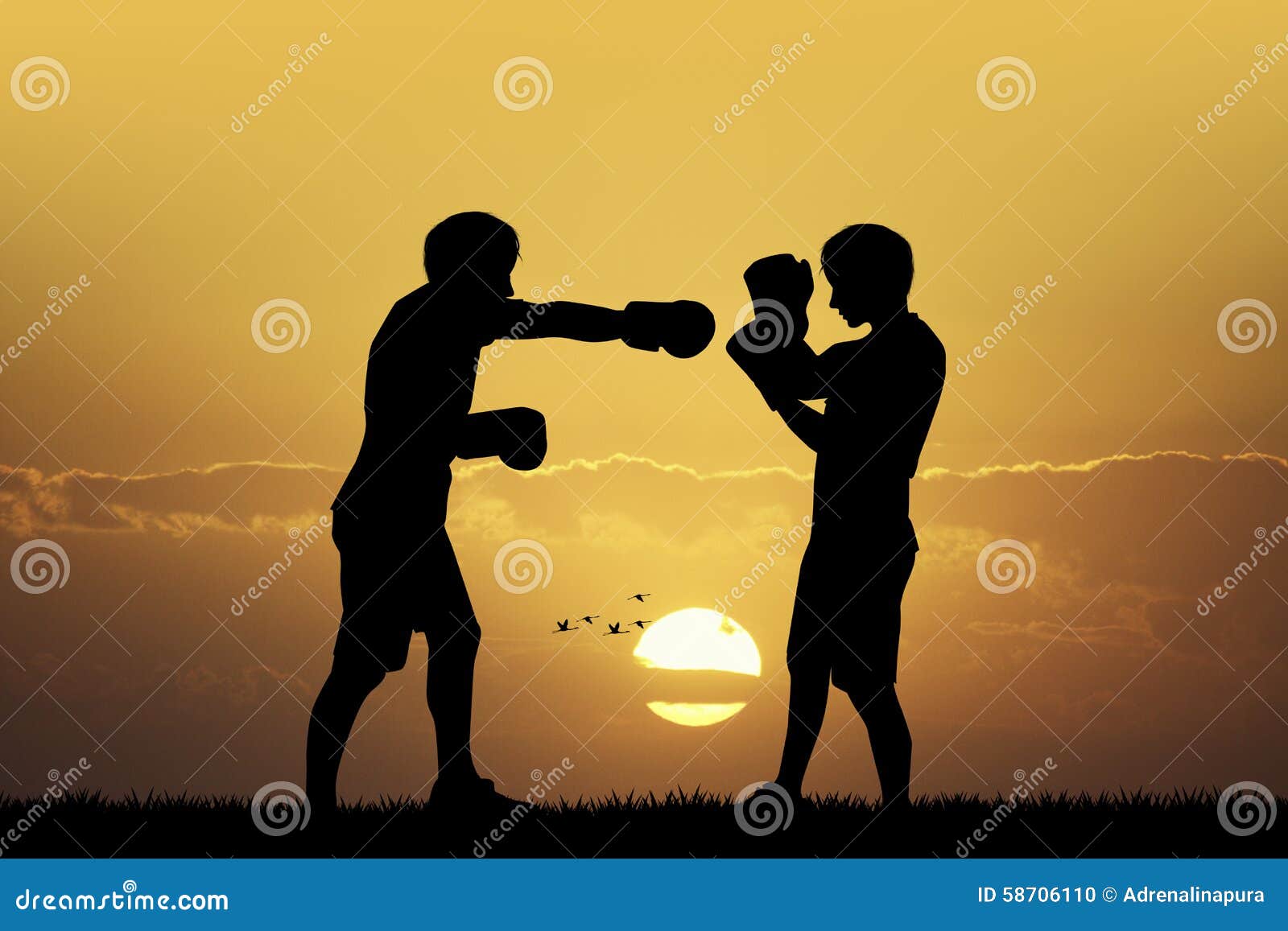 Boxers at sunset stock illustration. Illustration of kickboxing - 58706110