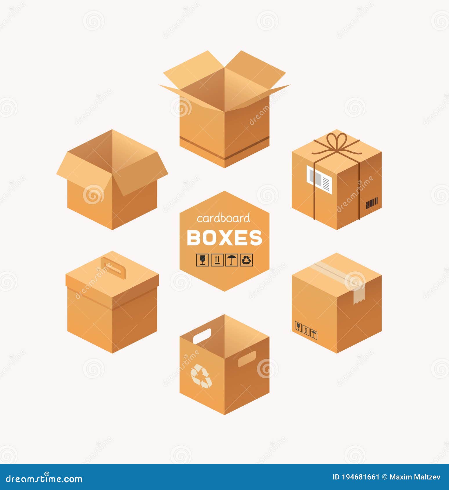 Set of Isometric Cardboard Boxes Stock Vector - Illustration of pack ...