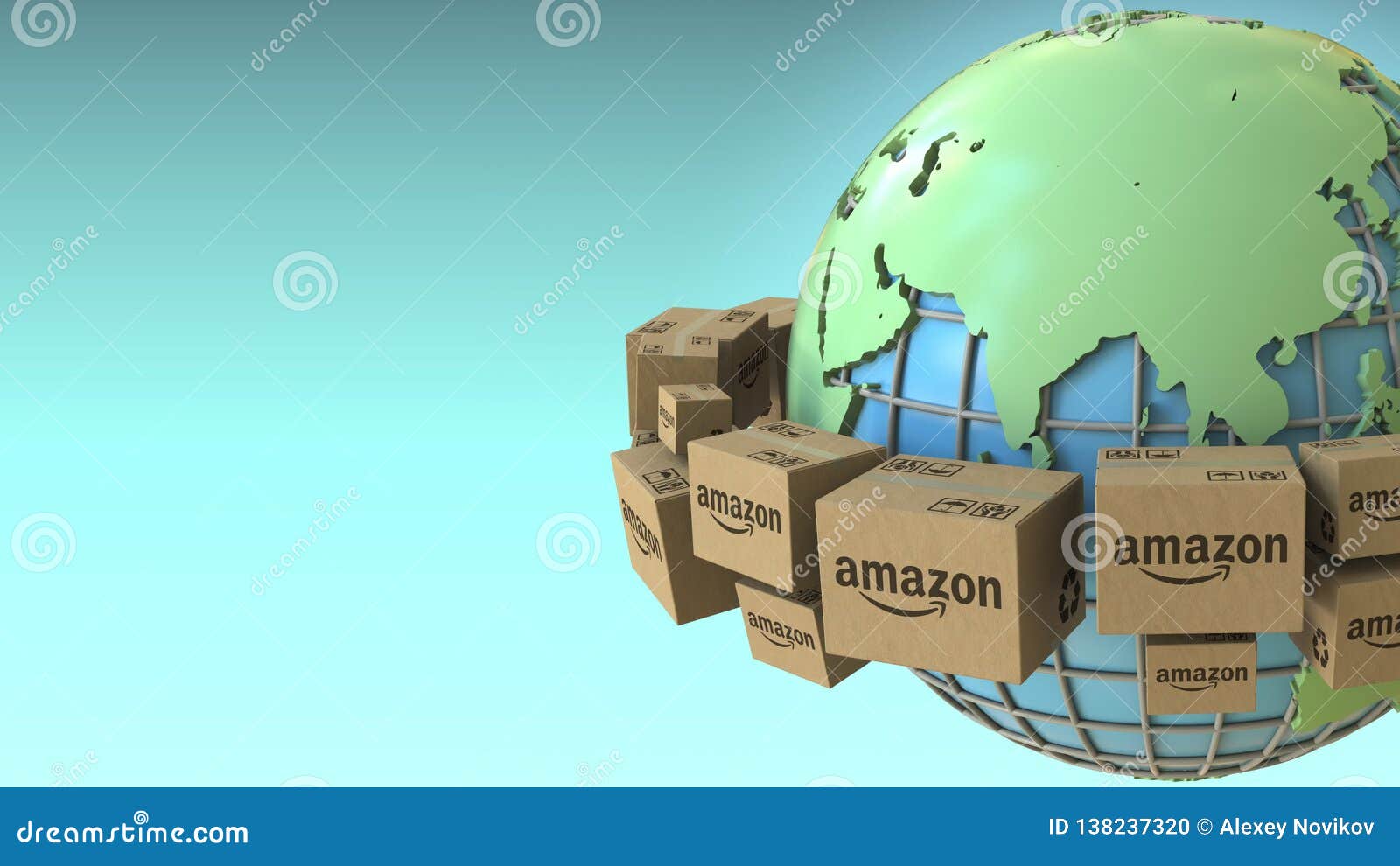 Boxes with AMAZON Logo Rotate Around the World, Asia Emphasized ...