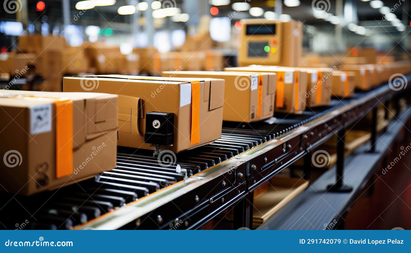 Boxes on Automated Scanning Line for Shipping. Generative AI Stock ...