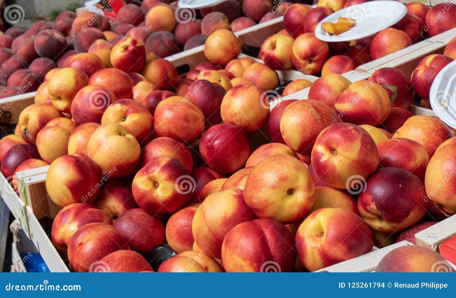 Boxes of Peaches on the Market Stock Photo - Image of agriculture ...