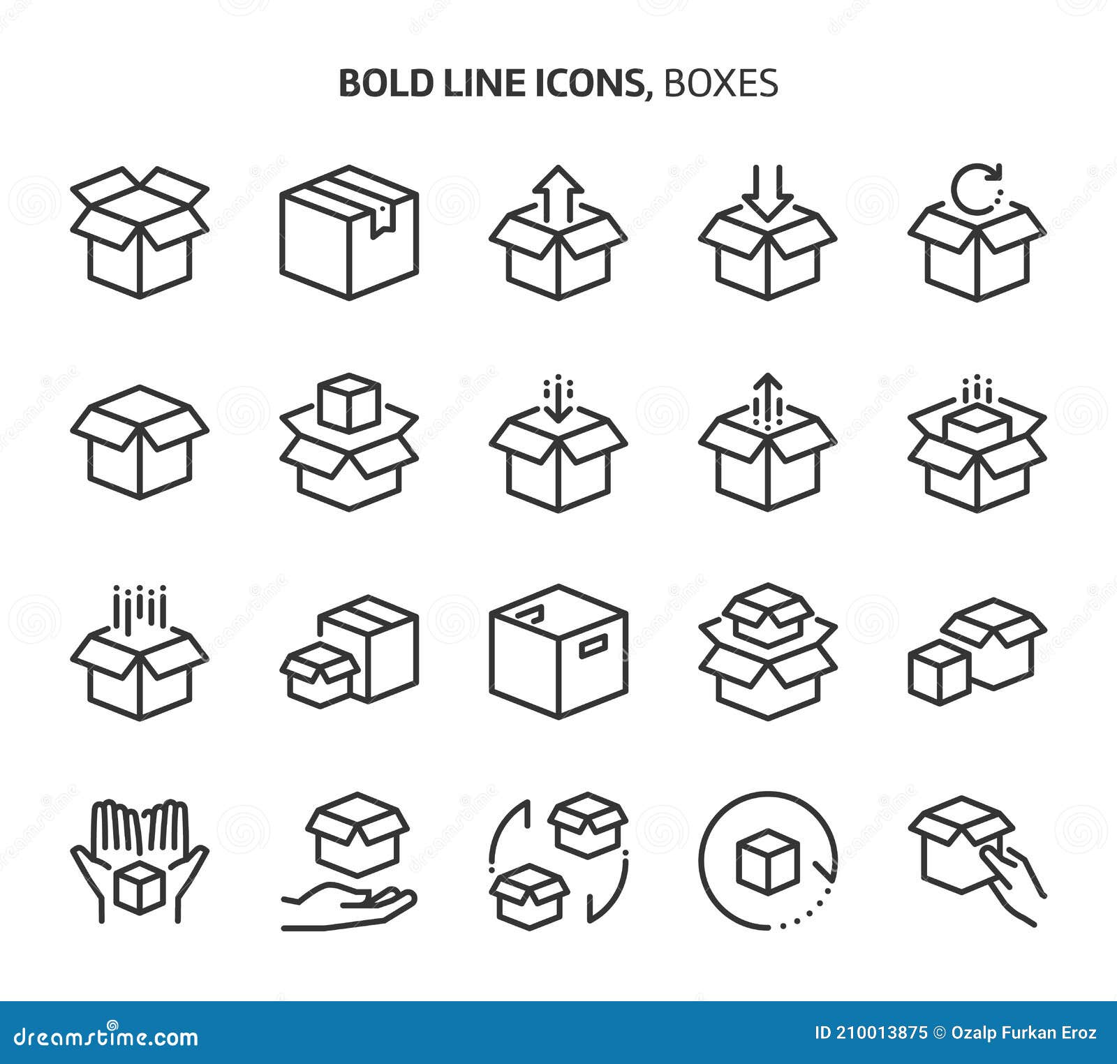 Boxes, bold line icons stock vector. Illustration of delivery - 210013875