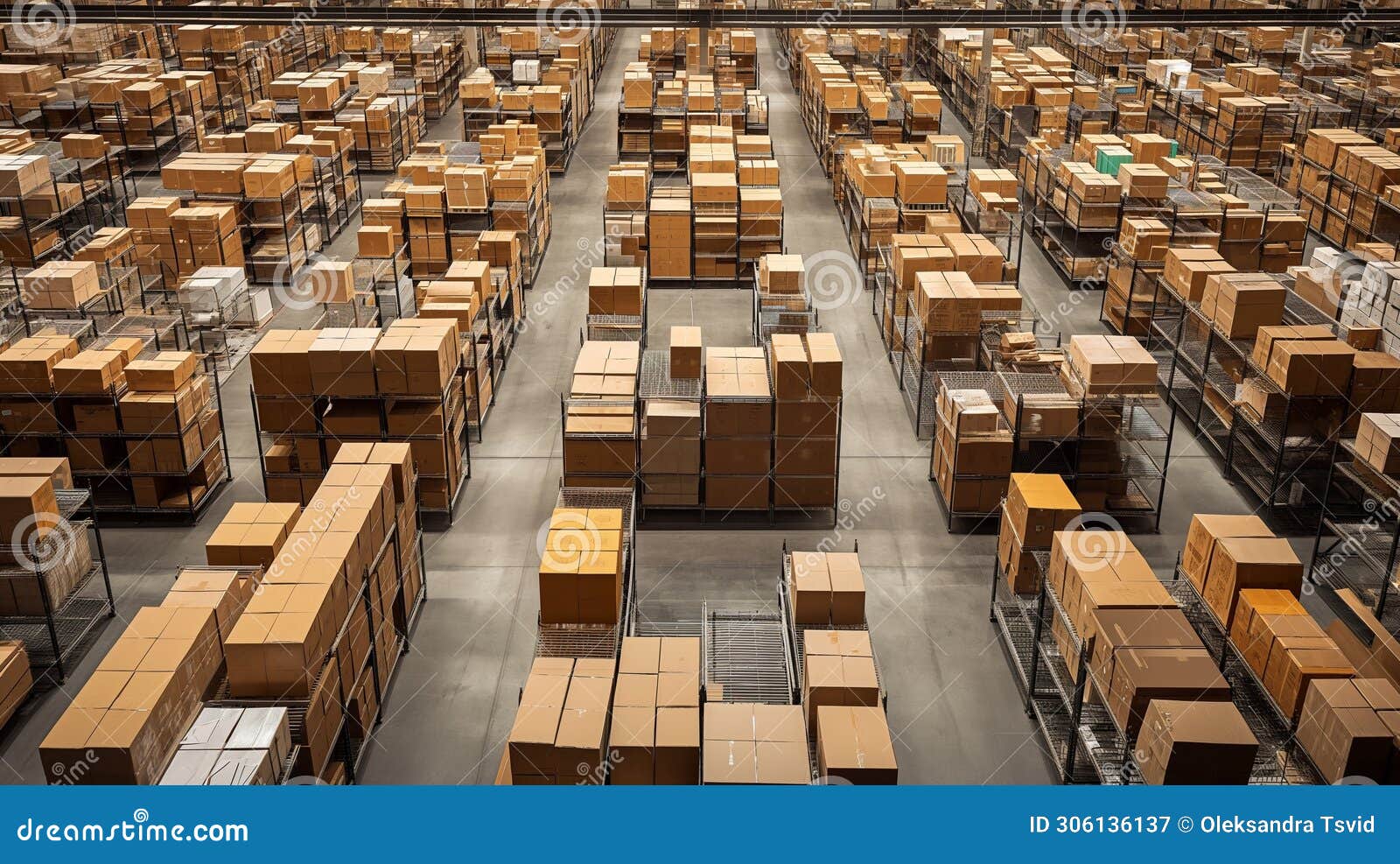 Boxes and Box Loaders in a Warehouse, Rows of Shelves with Boxe Stock ...