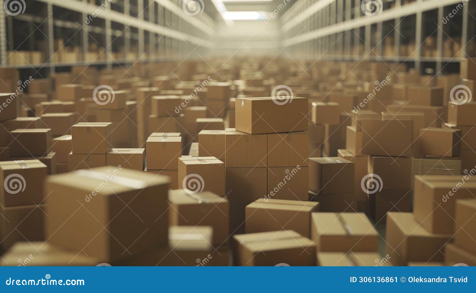 Boxes and Box Loaders in a Warehouse, Rows of Shelves with Boxe Stock ...
