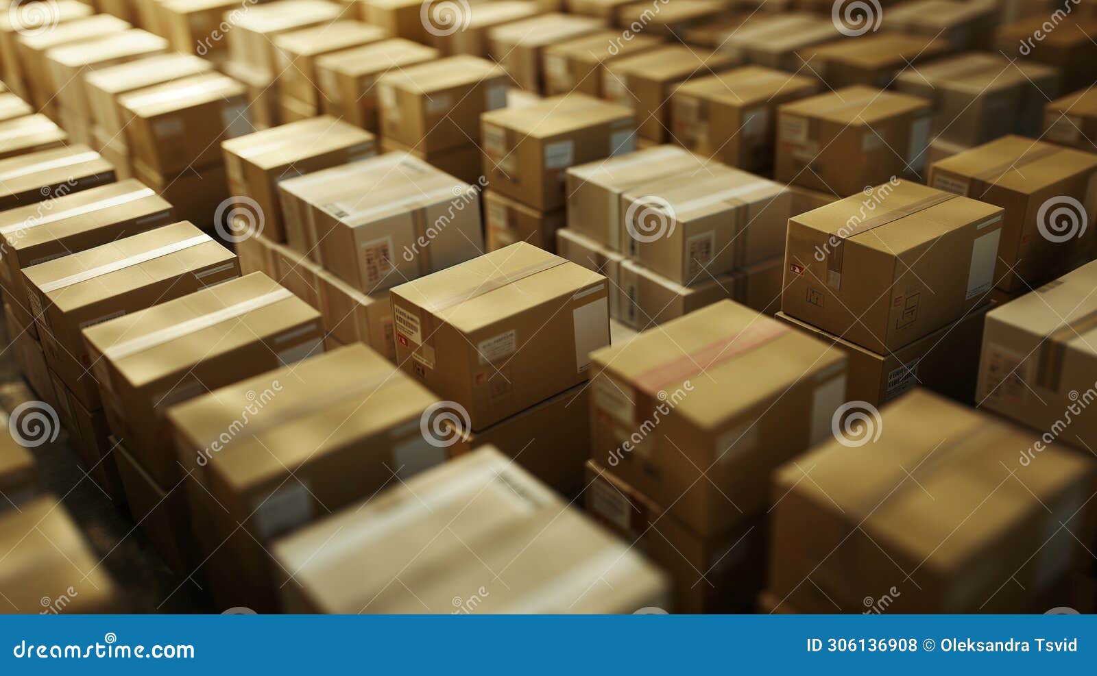 Boxes and Box Loaders in a Warehouse, Rows of Shelves with Boxe Stock ...